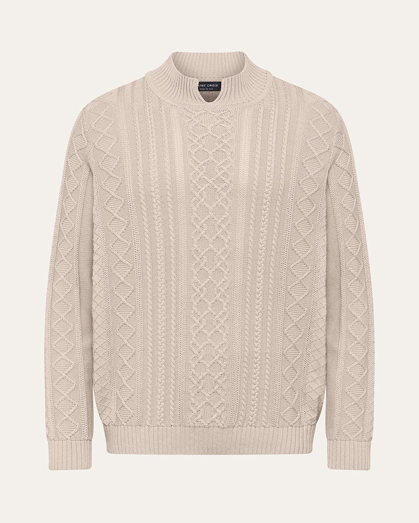 Aran-Style Cable Knit Cotton Sweater | Saint Croix
